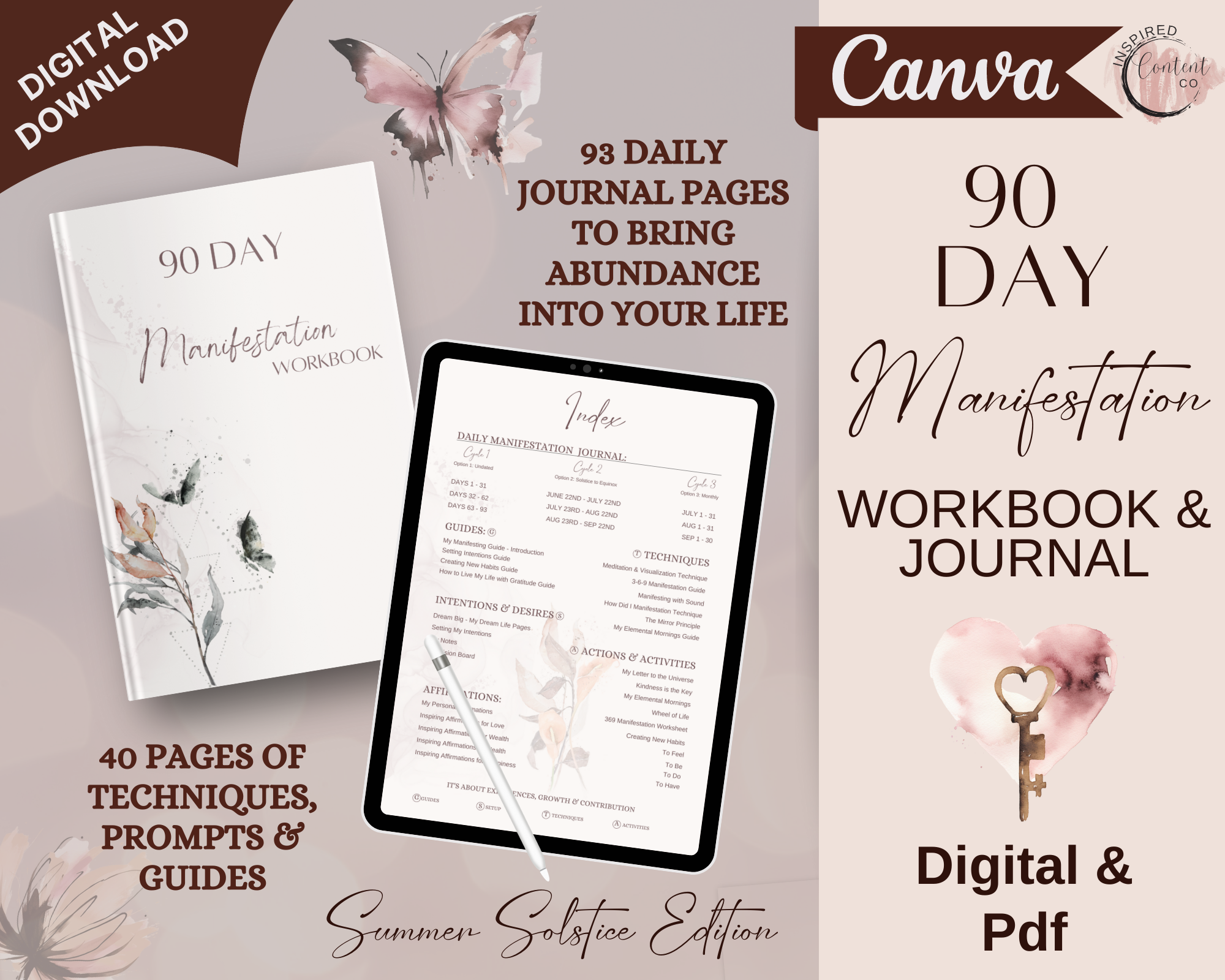 90 Day Manifestation Journal & Workbook - Printable and Digital Journa ...