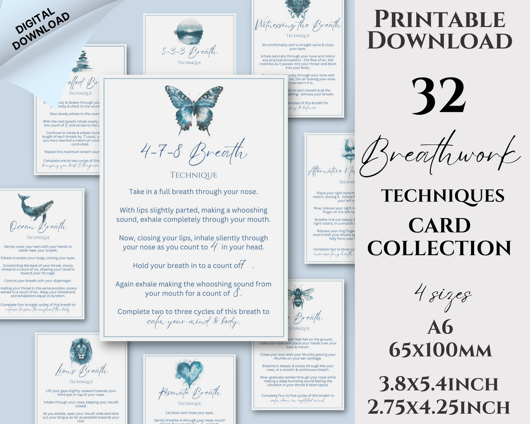32 Breathing Cards, Mindful Breathwork Calming Techniques, Printable B ...