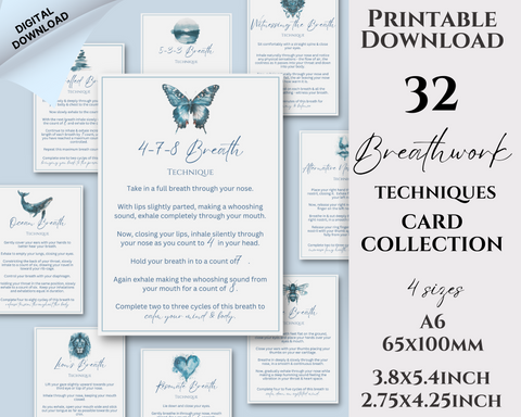 32 Breathing Cards, Mindful Breathwork Calming Techniques, Printable B ...