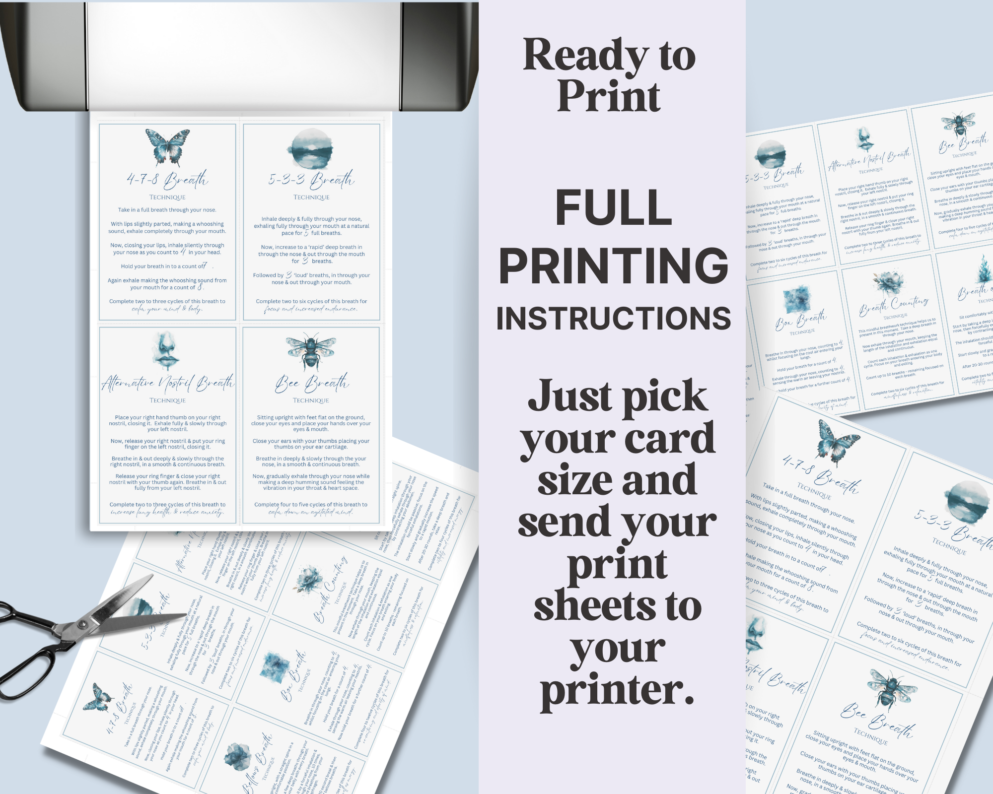 32 Breathing Cards, Mindful Breathwork Calming Techniques, Printable B ...