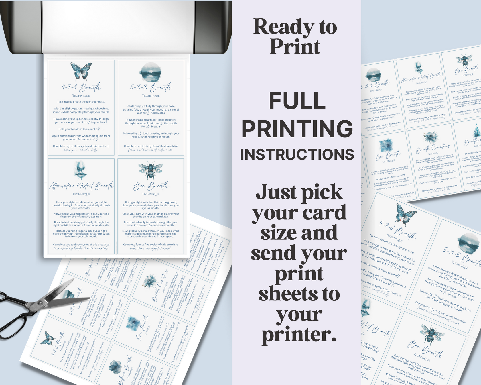 32 Breathing Cards, Mindful Breathwork Calming Techniques, Printable B ...