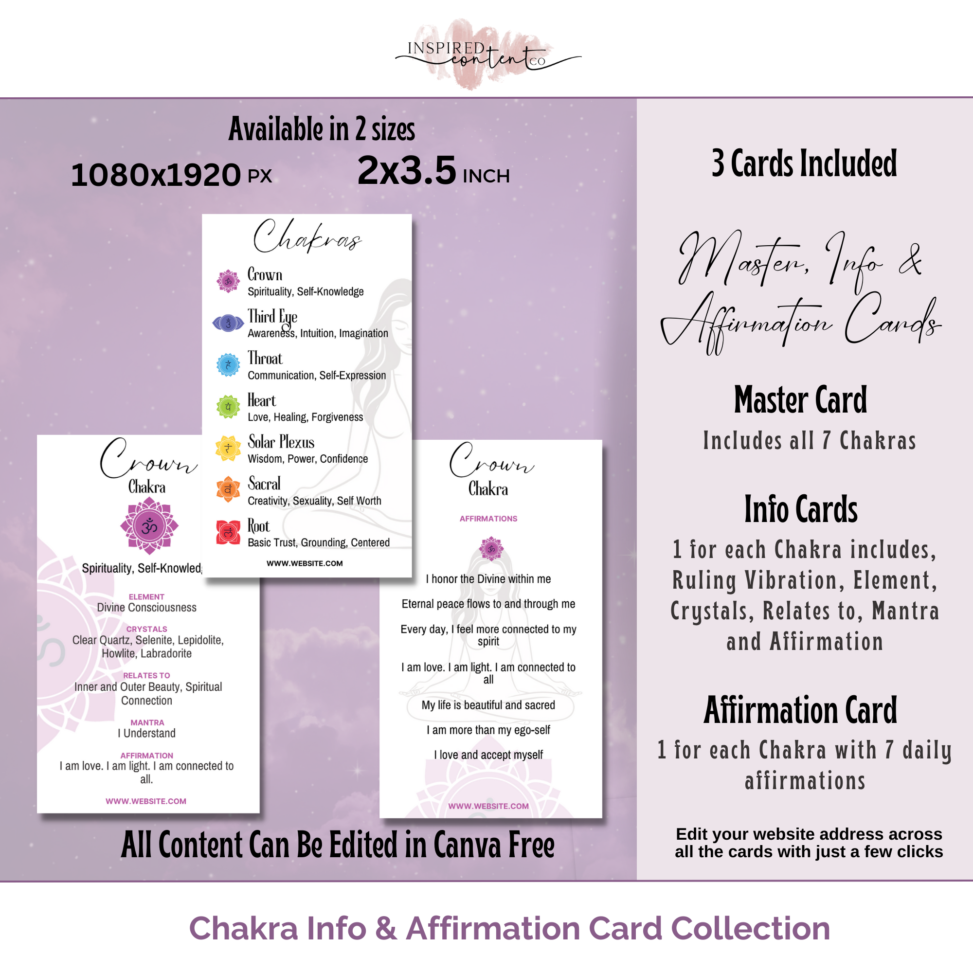 15 Chakra Info & Affirmation Cards - Printable Chakra Card Set, Canva ...