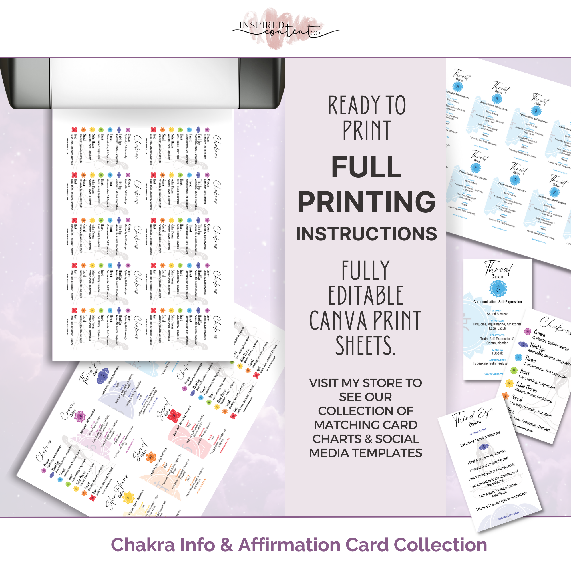 15 Chakra Info & Affirmation Cards - Printable Chakra Card Set, Canva ...