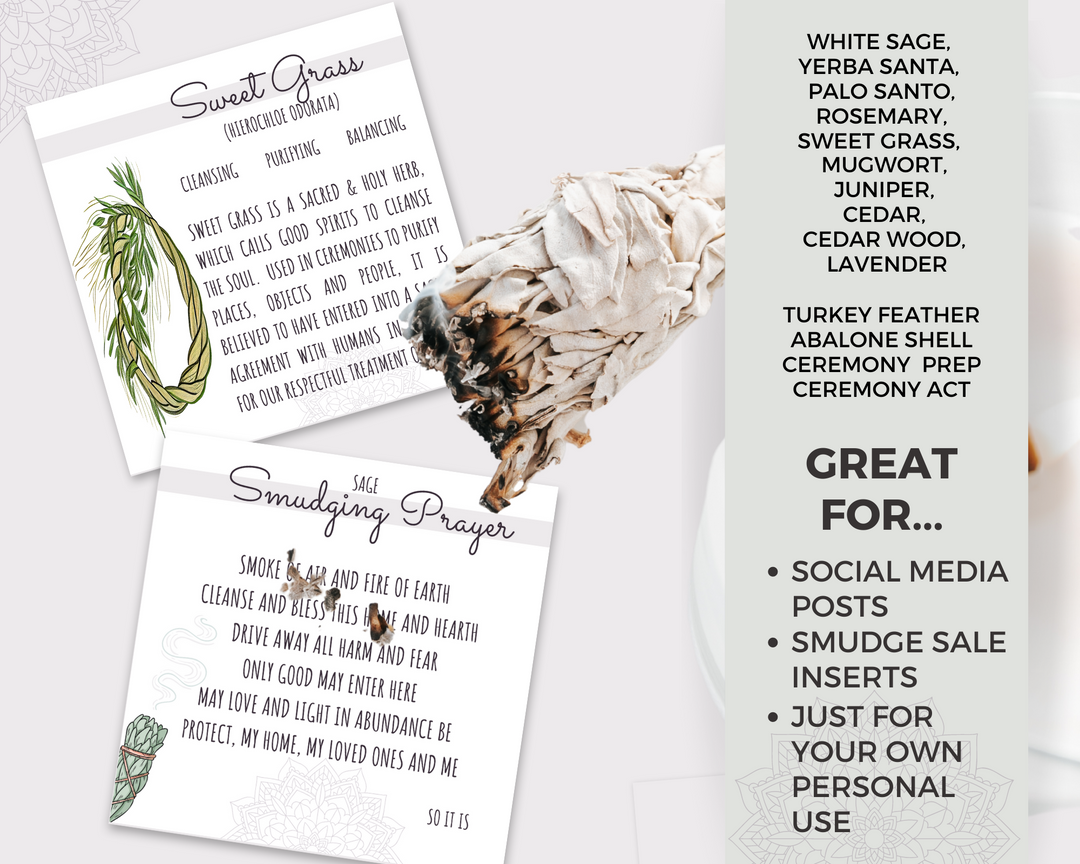 10 Smudging Cards & Smudge Prayer Cards includes Smudging Instructions – Inspired Content Co