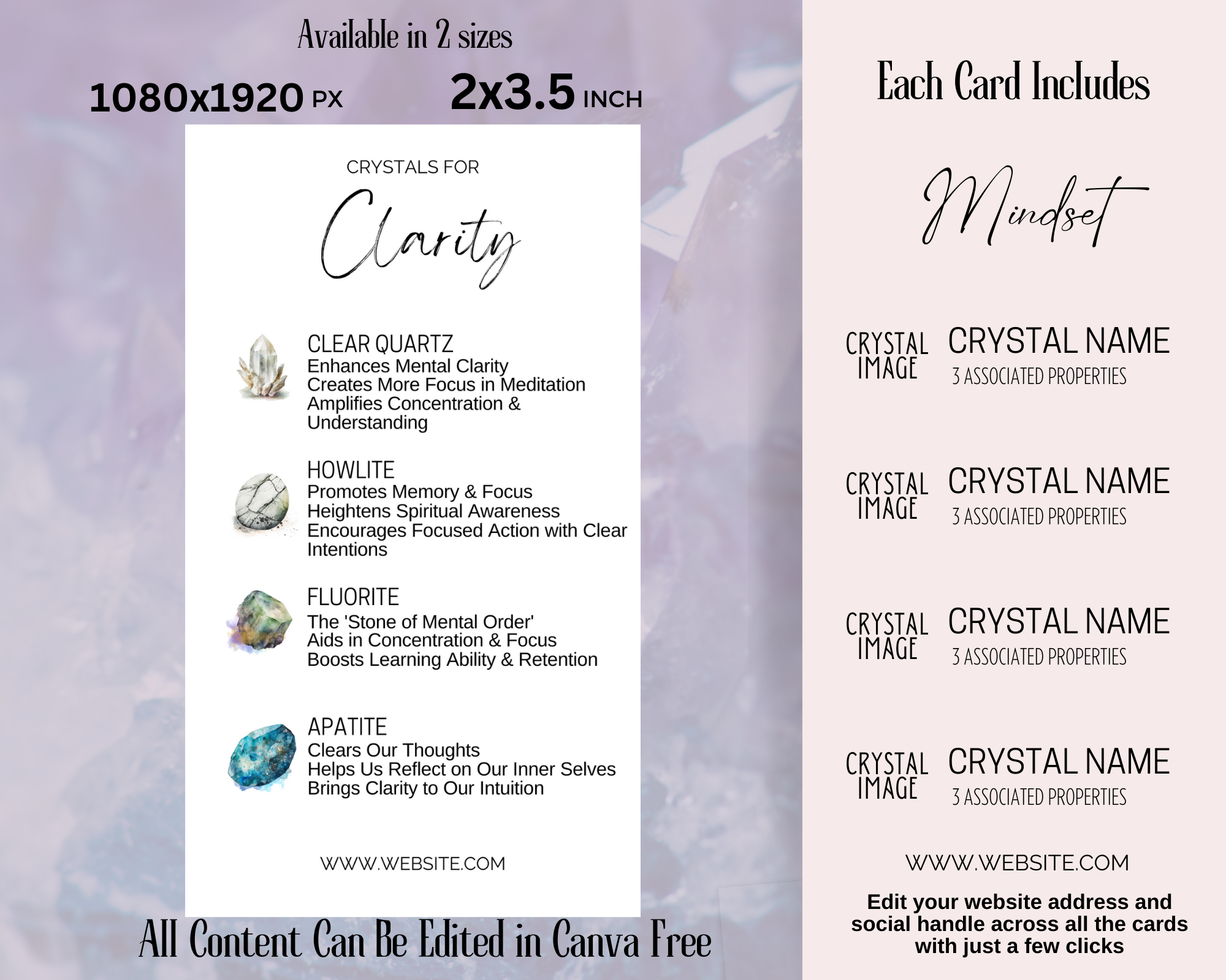 32 Crystals for Mindset Cards, Editable Crystal Kit Cards Set Business ...