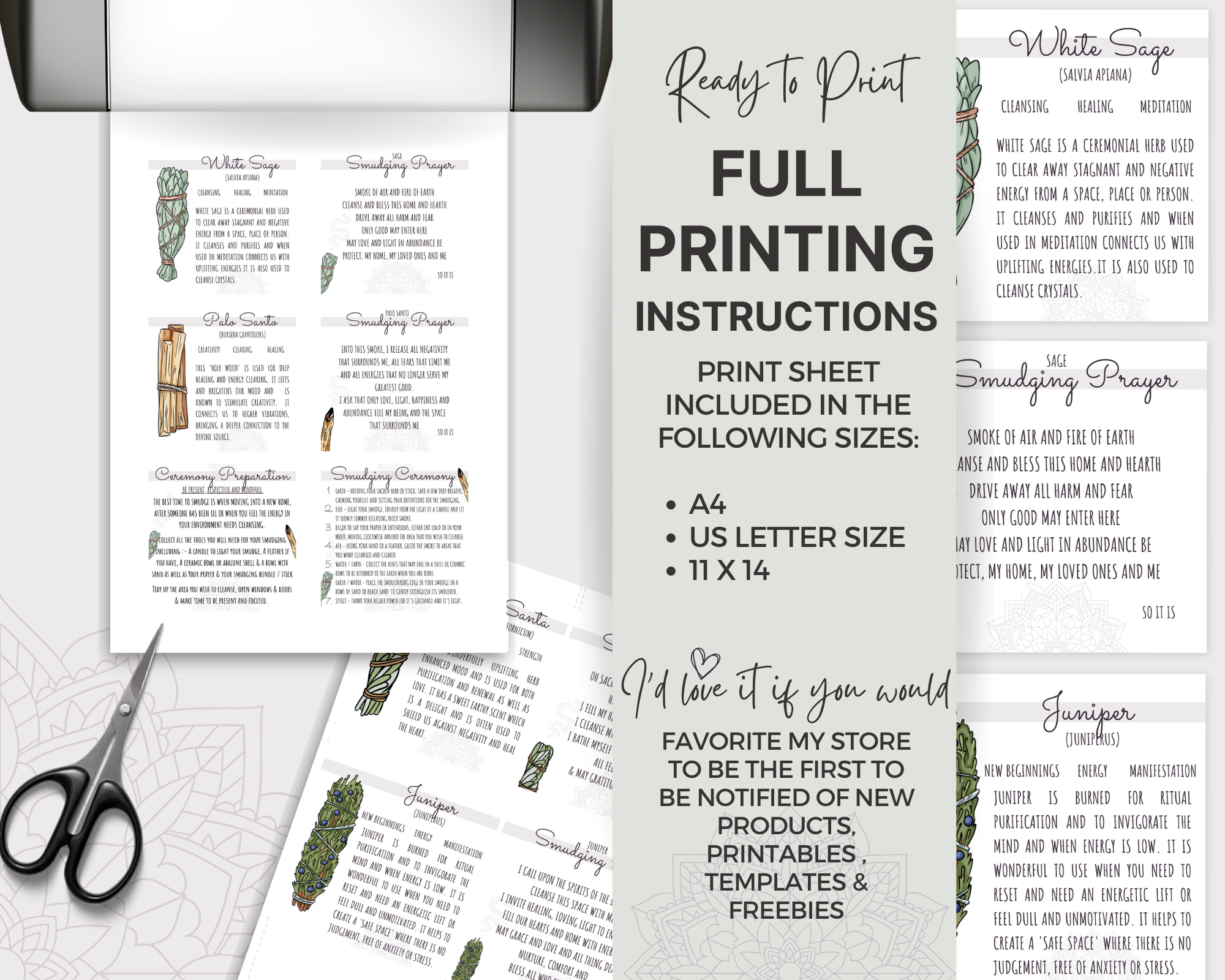 10 Smudging Cards & Smudge Prayer Cards includes Smudging Instructions ...