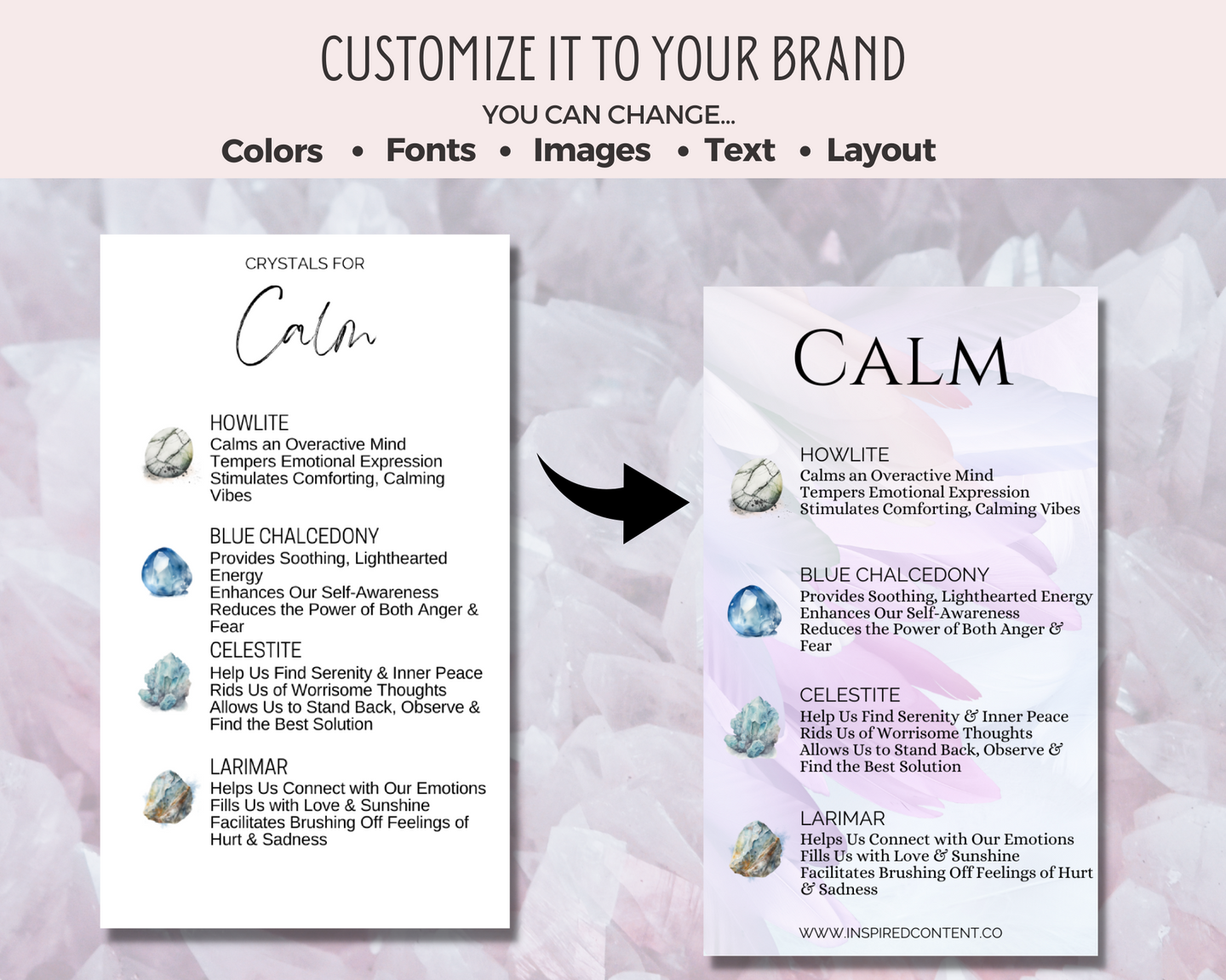 32 Crystals for Emotions Cards, Editable Crystal Kit Cards Set Busines ...