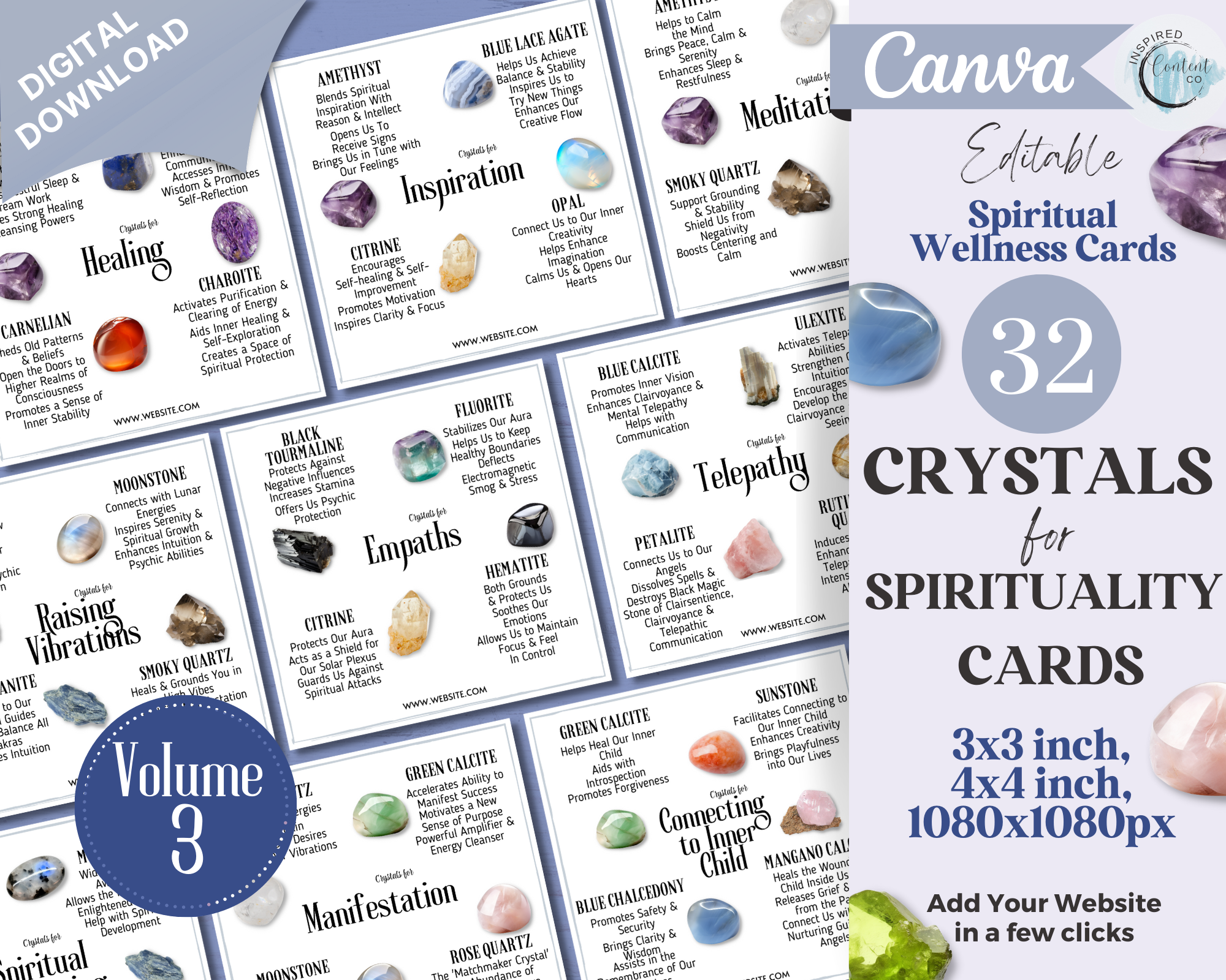 32 Crystals for Spirituality Cards, Editable Crystal Kit Card Set, Can ...