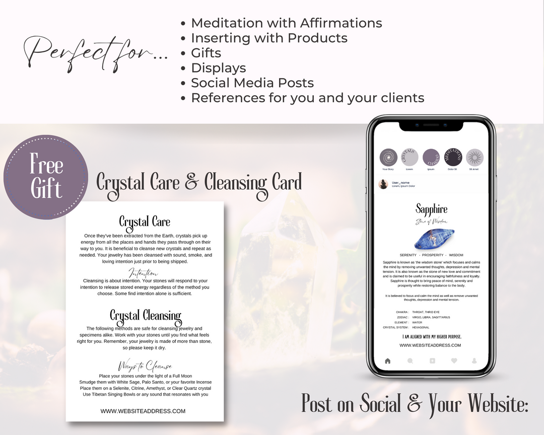 400 Editable Crystal Meaning Cards – Inspired Content Co