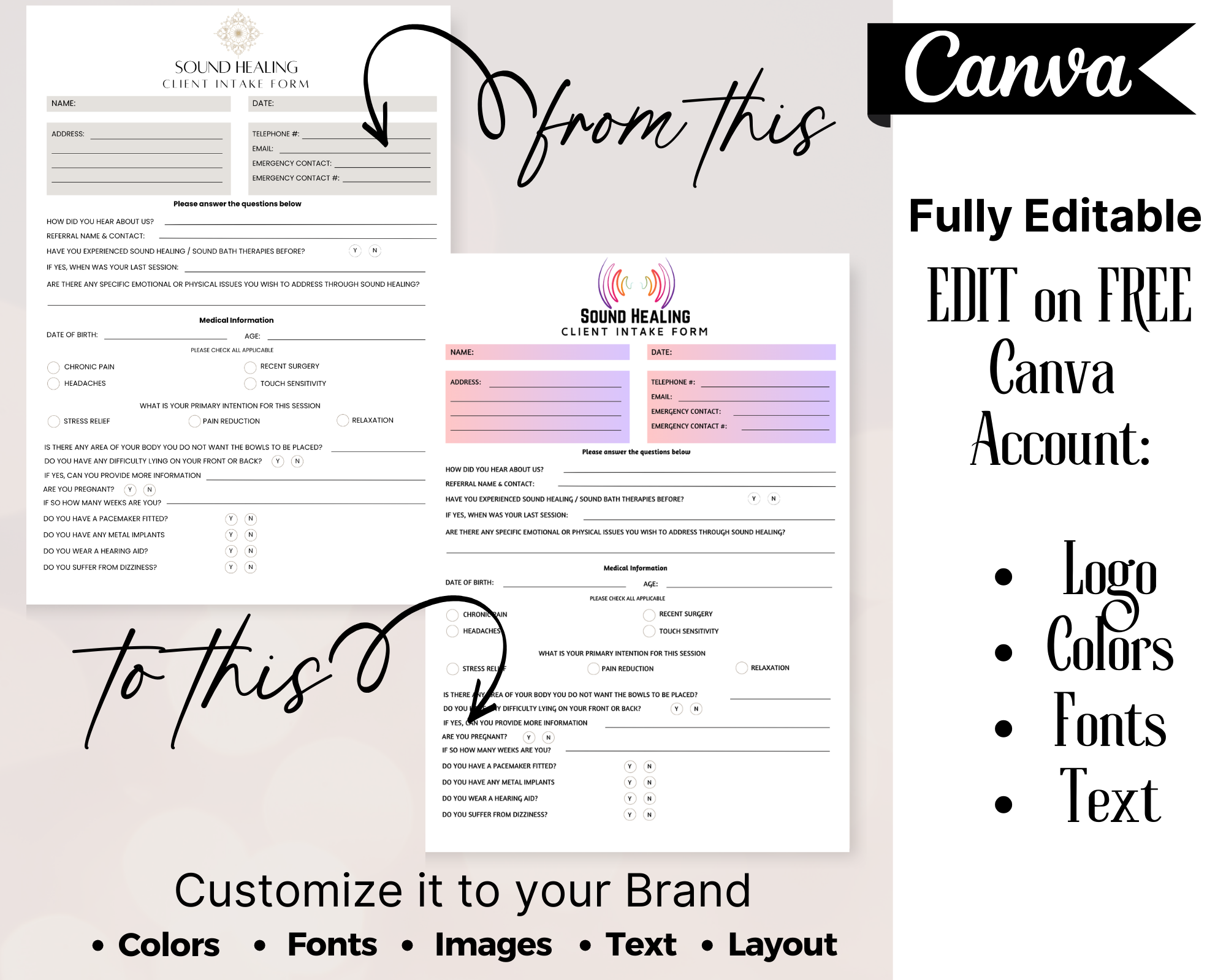 Sound Healing Client Intake & Consent Form (Fully Editable in Canva ...