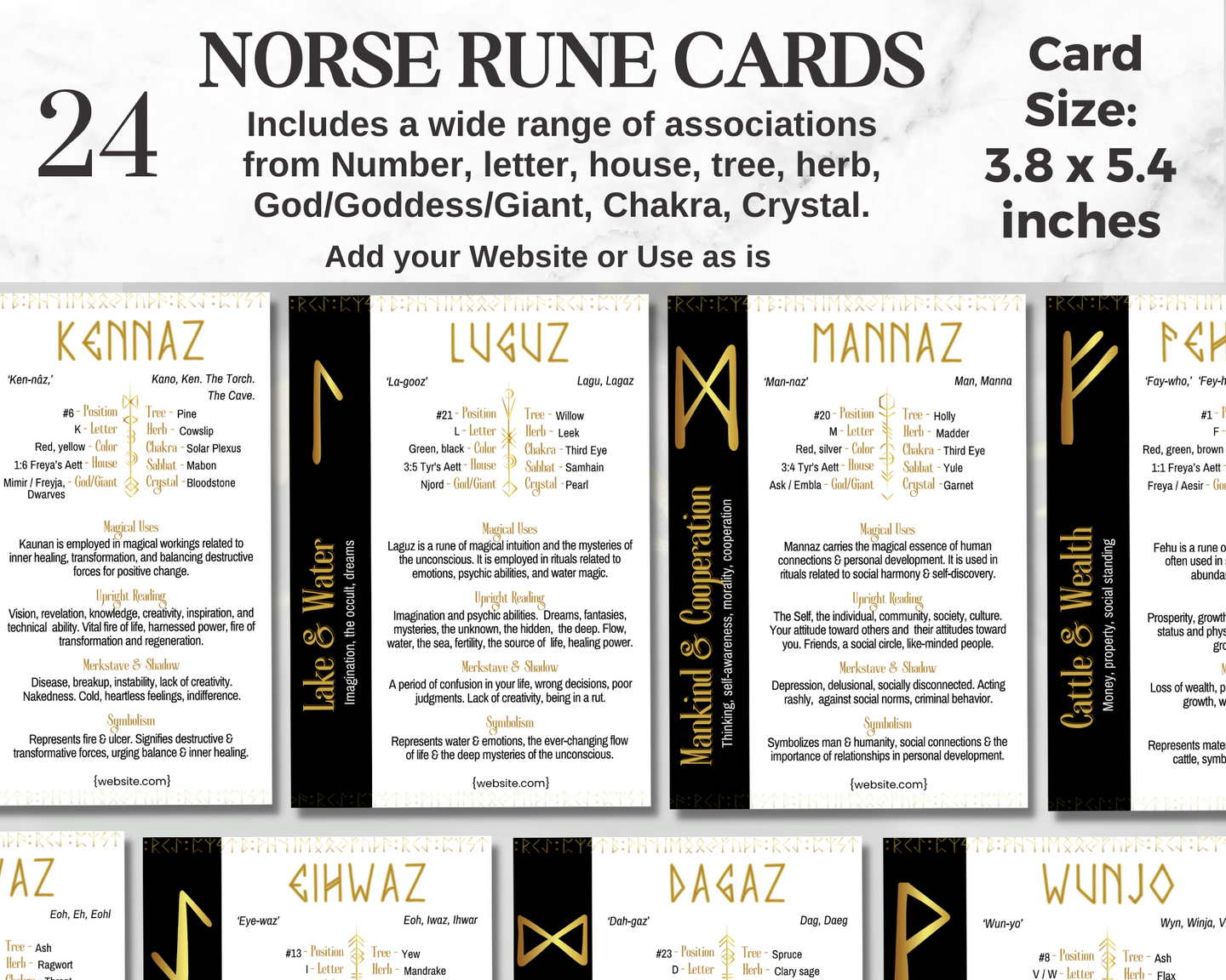 Elder Futhark Rune Meaning Cards, Printable Runic Deck, Editable Rune ...