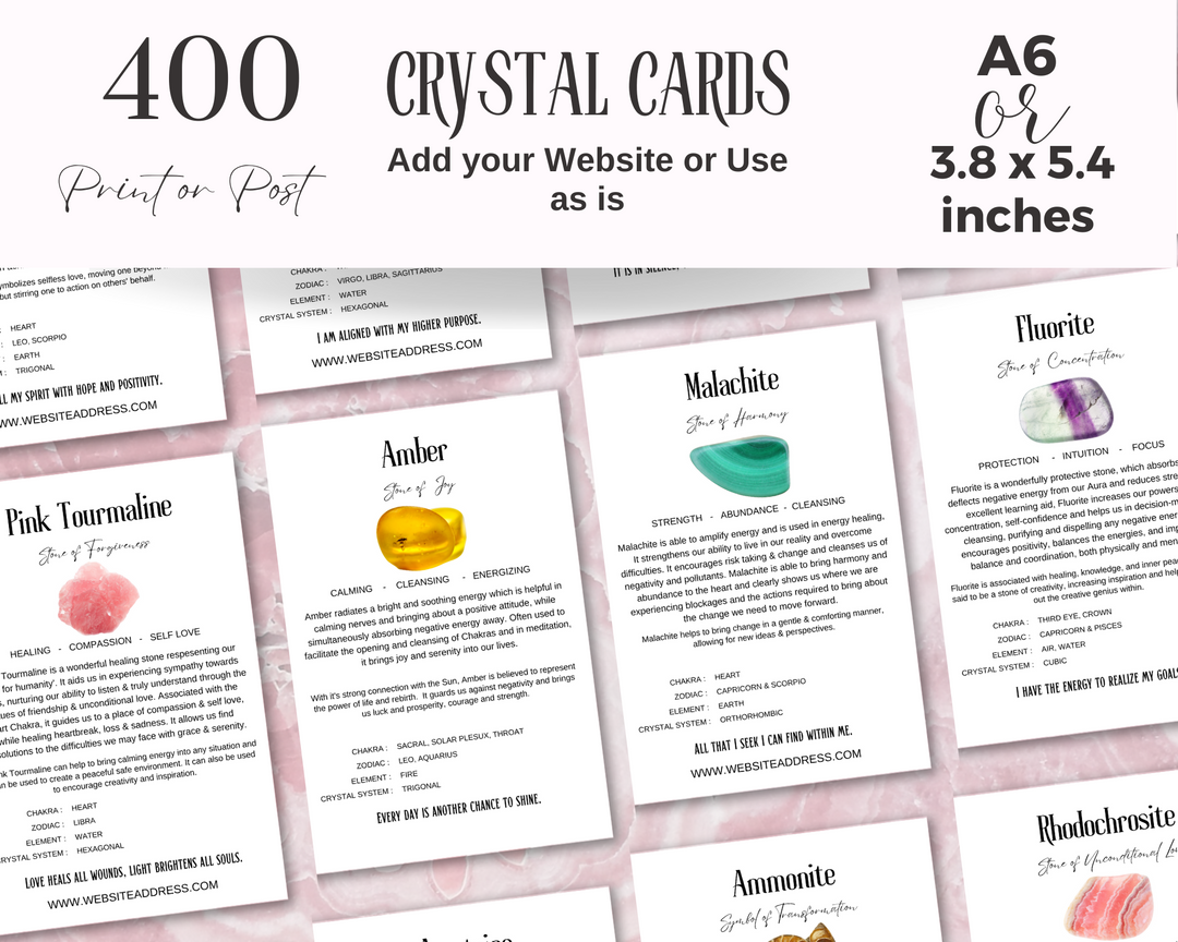 400 Editable Crystal Meaning Cards – Inspired Content Co