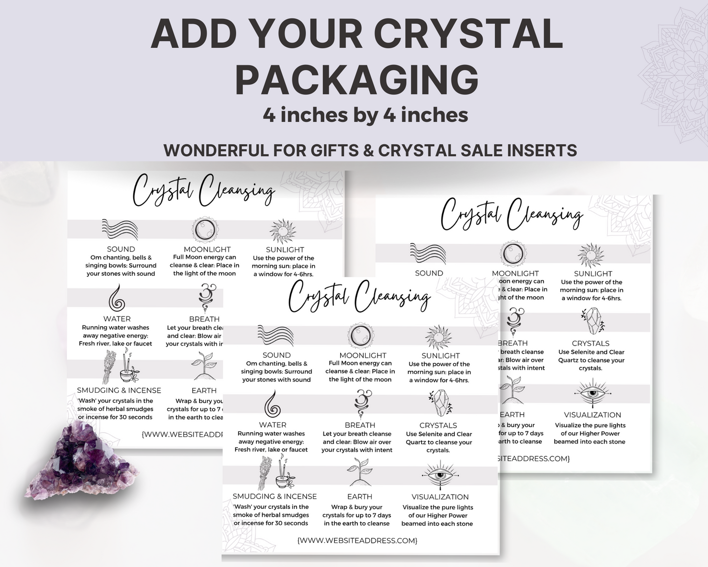 Editable Crystal Cleansing Cards, Crystal Insert Cards, How to Cleanse ...