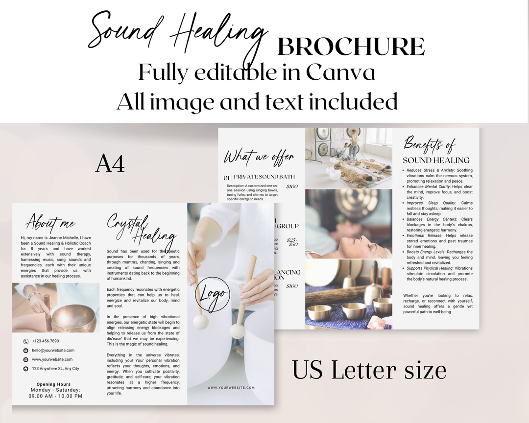 Sound Healing Brochure, Fully Editable in Canva, Includes Images and T ...