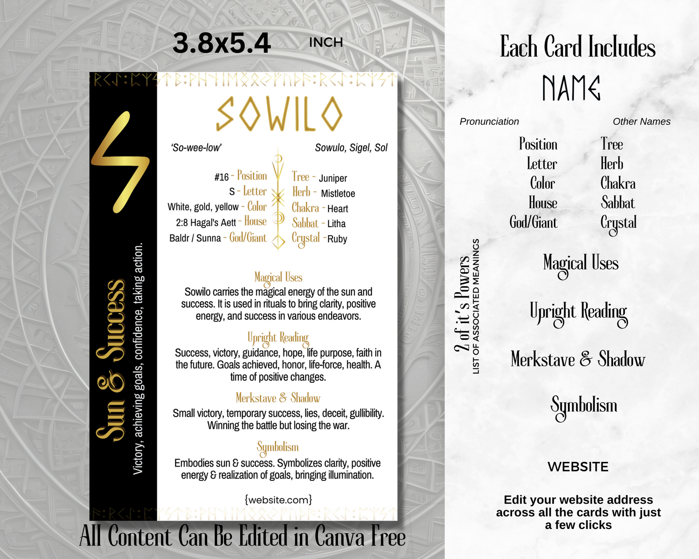 Elder Futhark Rune Meaning Cards, Printable Runic Deck, Editable Rune ...