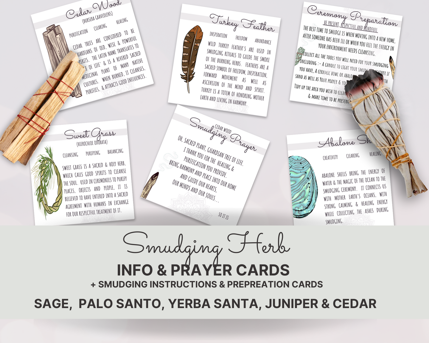 10 Smudging Cards & Smudge Prayer Cards includes Smudging Instructions ...