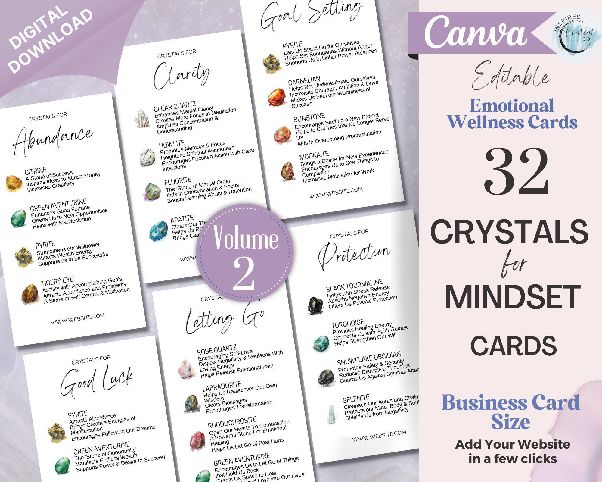 32 Crystals for Mindset Cards, Editable Crystal Kit Cards Set Business ...
