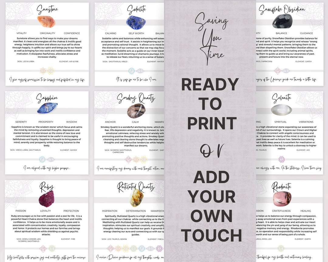 75 Printable Crystal Meaning Cards with Affirmations – Inspired Content Co
