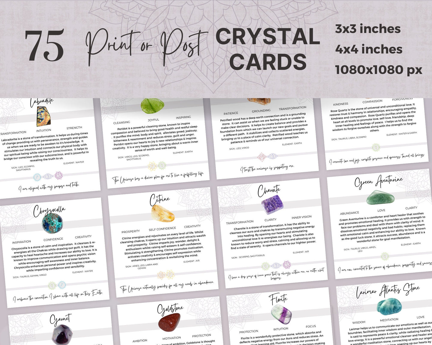 75 Printable Crystal Meaning Cards with Affirmations – Inspired Content Co