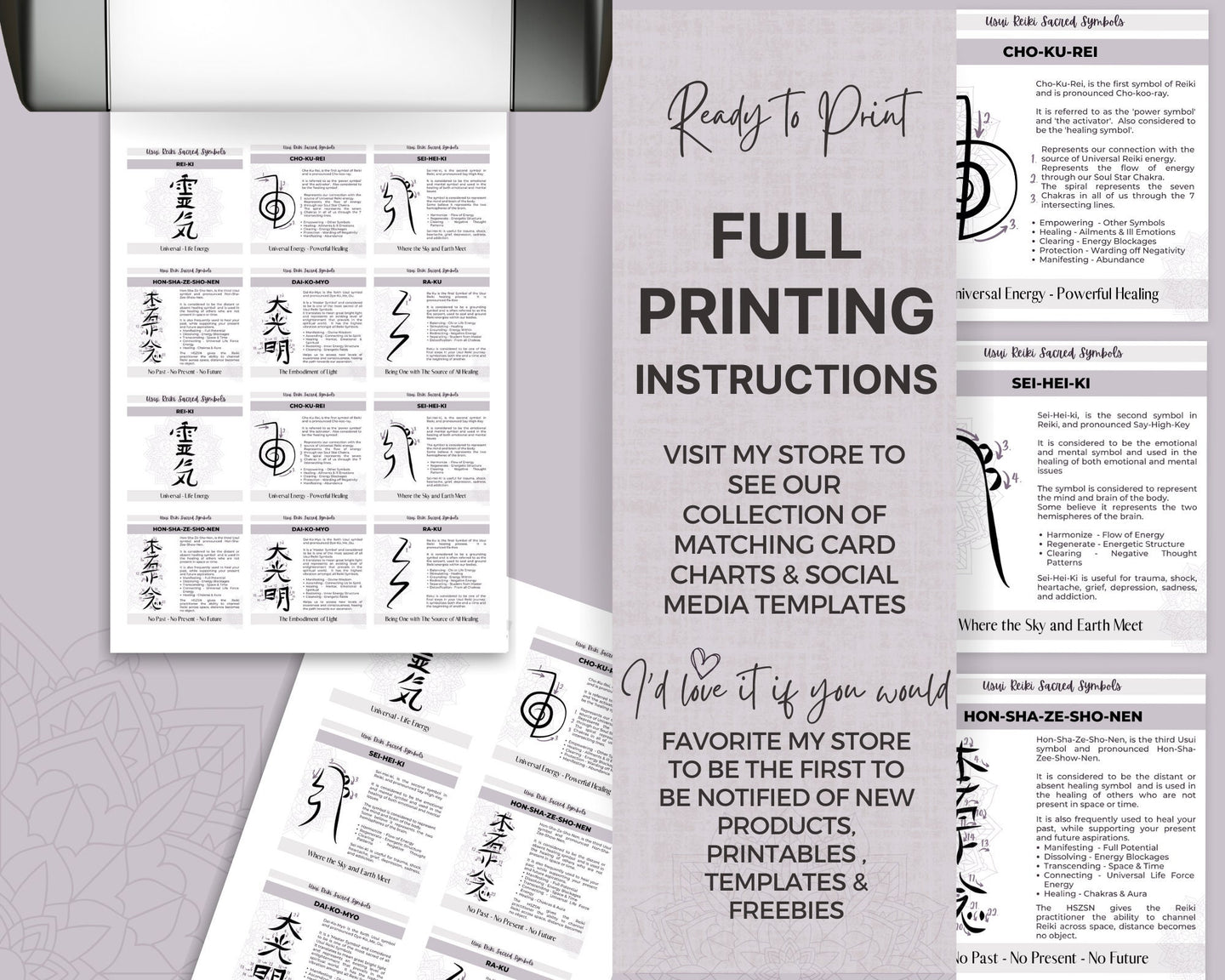 5 Reiki Symbols Cards, Usui Reiki Symbols, Editable Reiki Symbol Cards ...