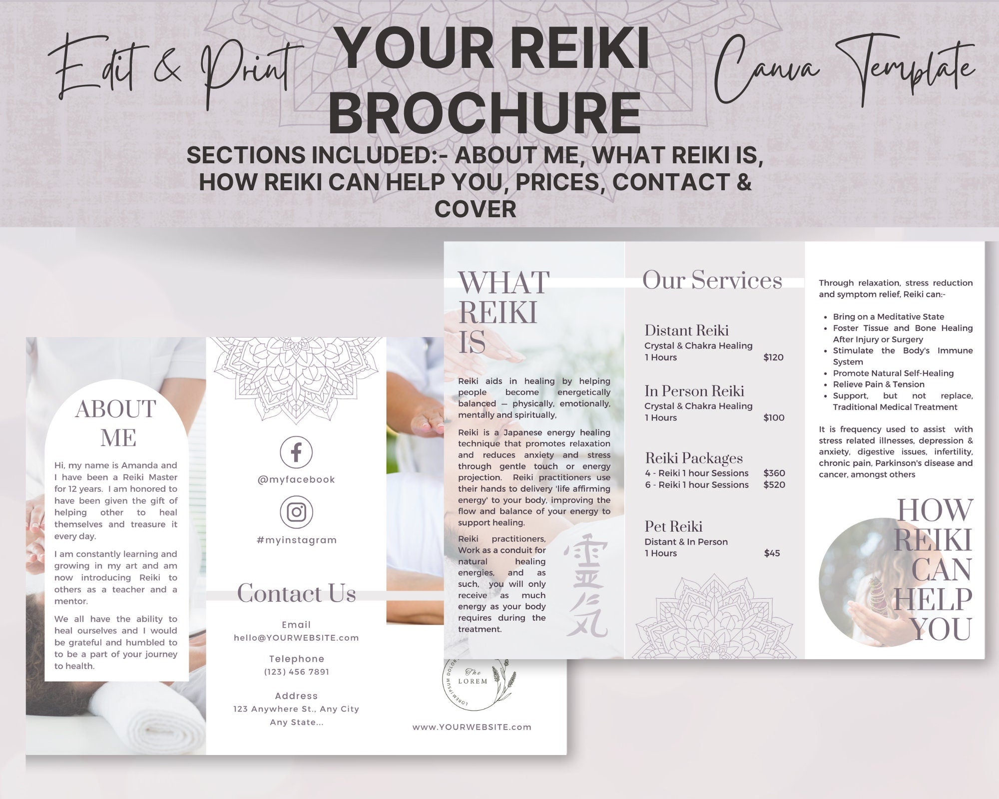 Reiki Brochure, Reiki Marketing Canva Brochure for your Energy Healing ...