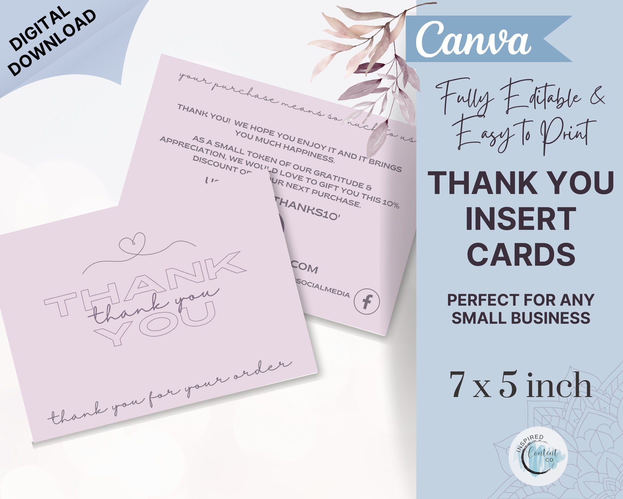 Thank you Thank you Card, Thank you business insert cards – Inspired ...