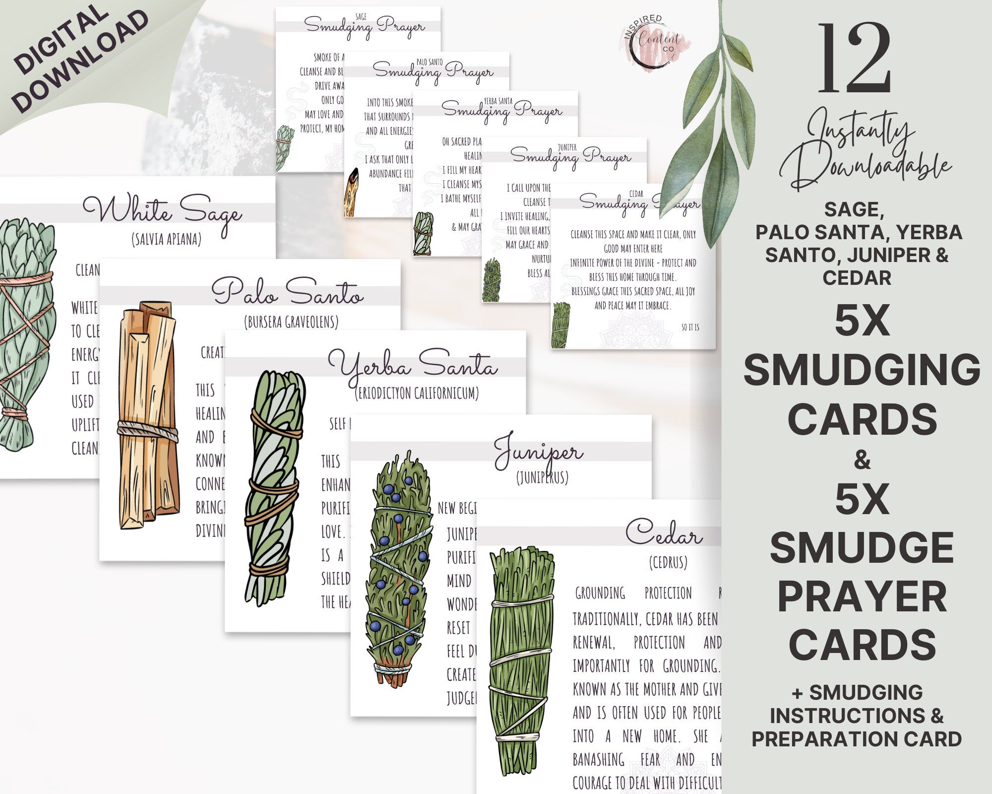 5 Smudging Cards & Smudge Prayer Cards with Smudging Instructions Yerb ...