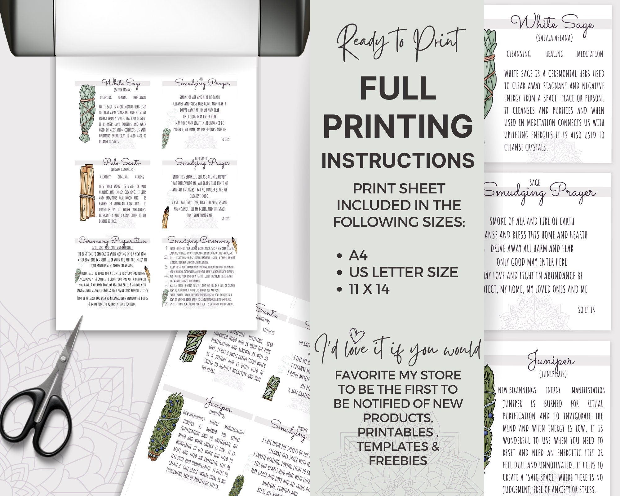 5 Smudging Cards & Smudge Prayer Cards with Smudging Instructions Yerb ...