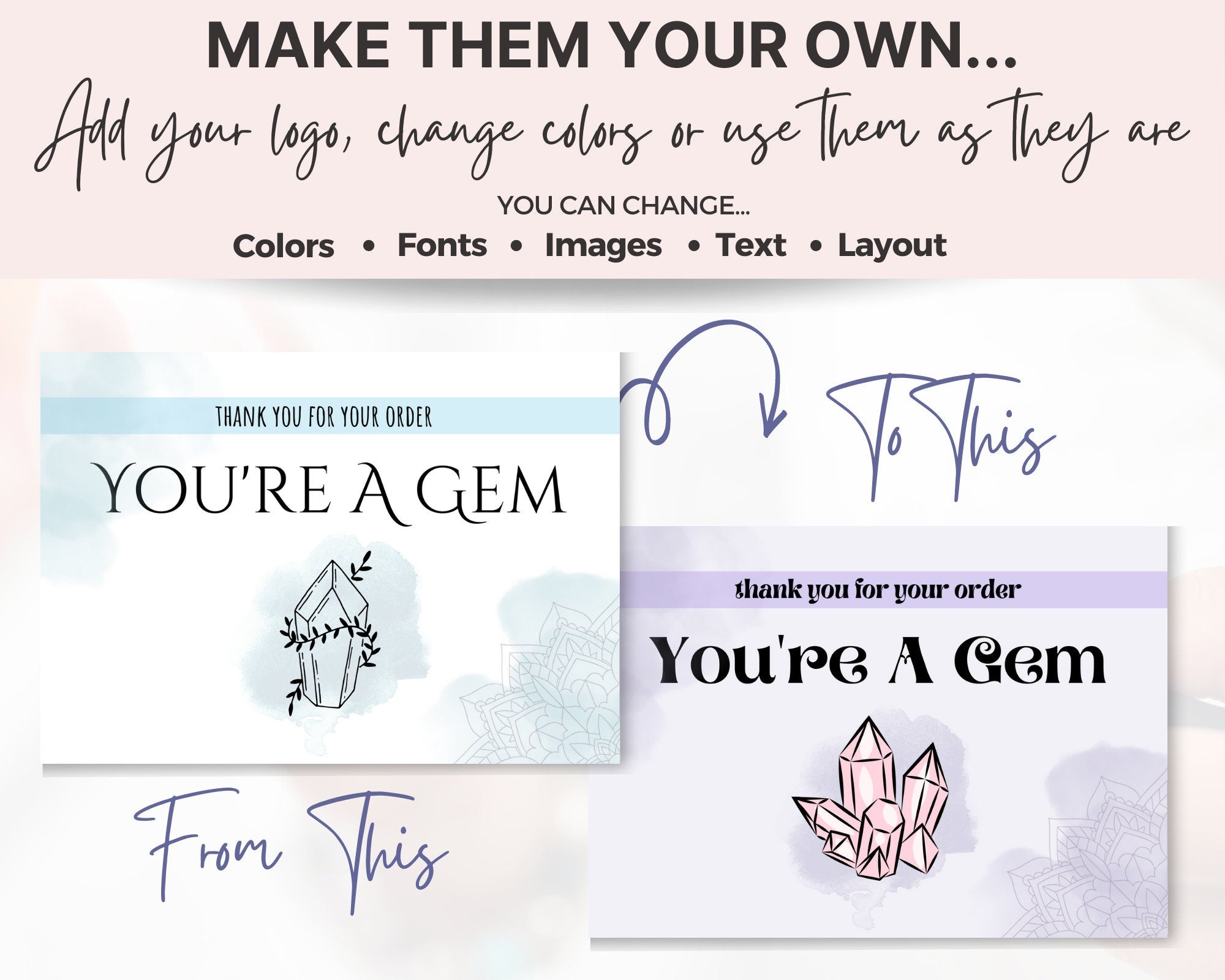 Crystal Thank You Card, You're a Gem, Thank you insert for your Crystal ...