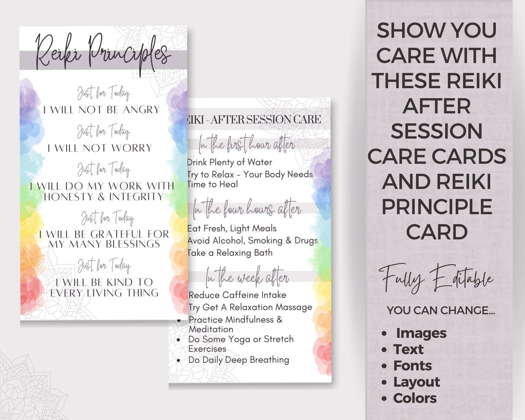 Reiki Principles Card & Reiki Aftercare Card, Just for Today Reiki Pra ...