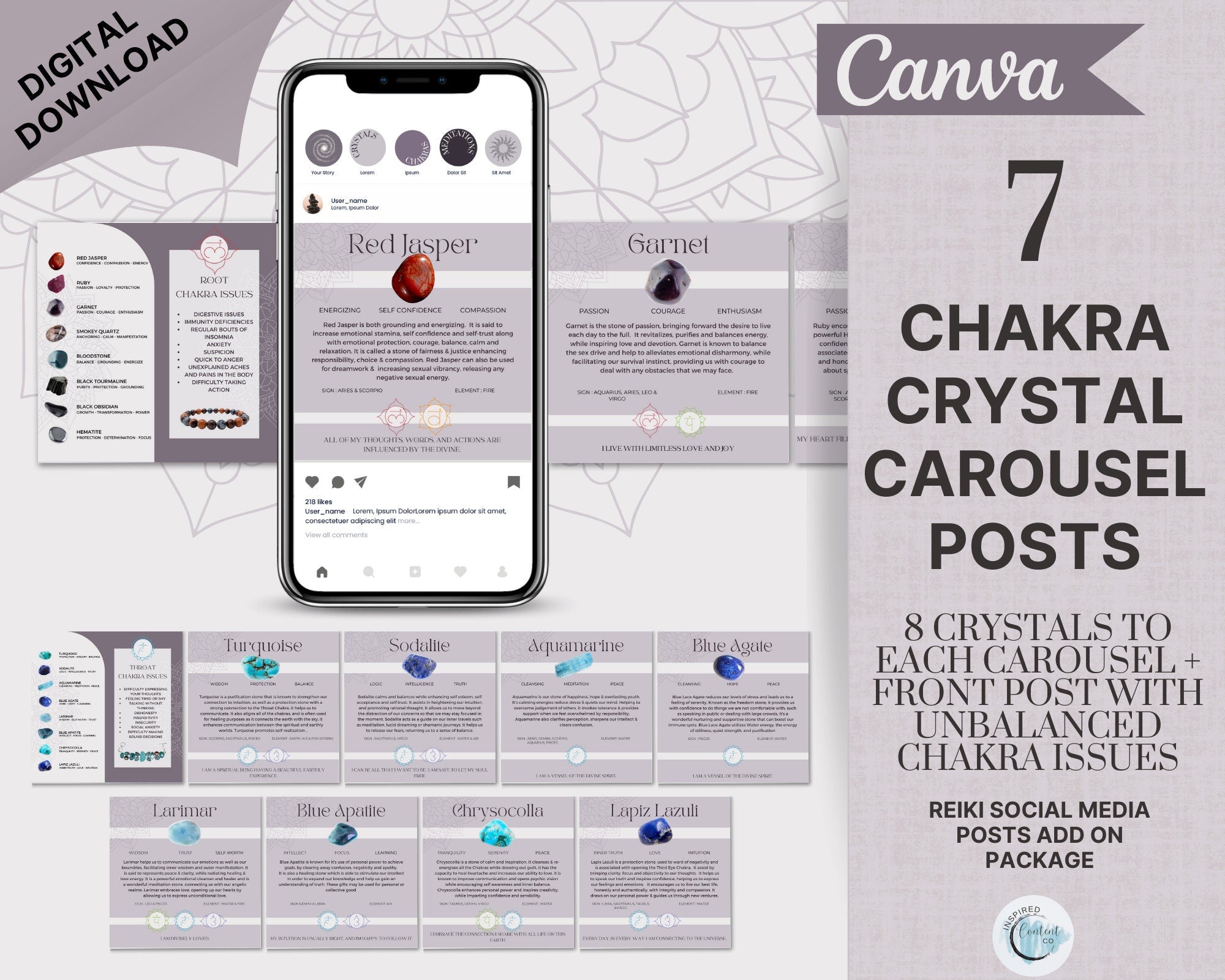 Chakra Crystals Instagram Template Carousel Collection. – Inspired Content Co