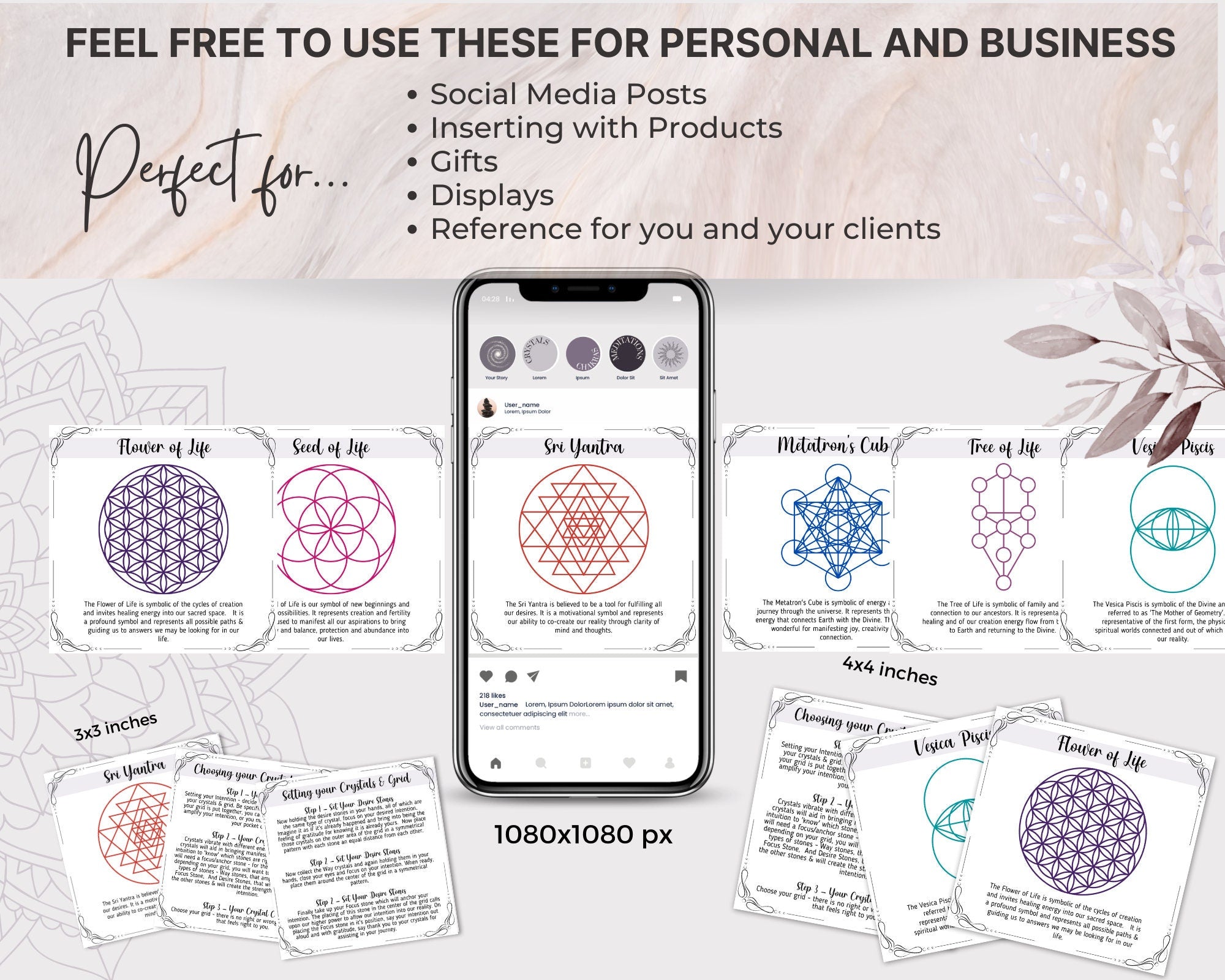 Grid for Crystals, Printable Grid Cards, Chakra Crystal Grid for Manif ...
