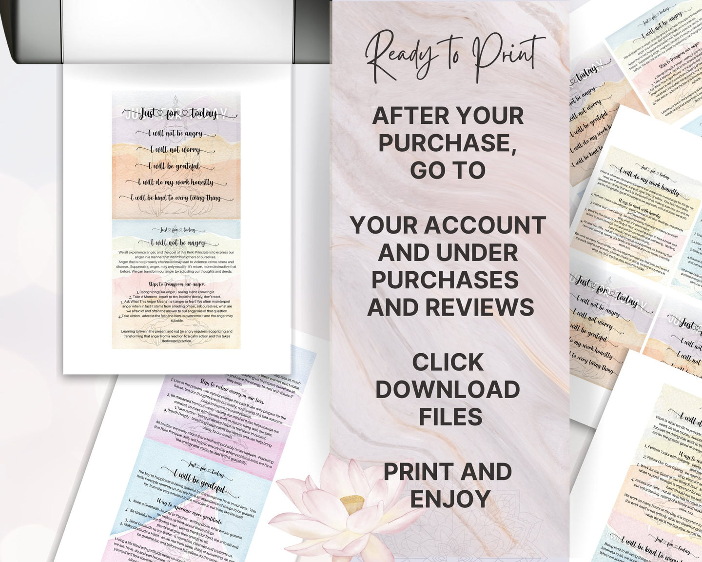 Reiki Principles: Just for Today printable Reiki Cards, Reiki energy h ...