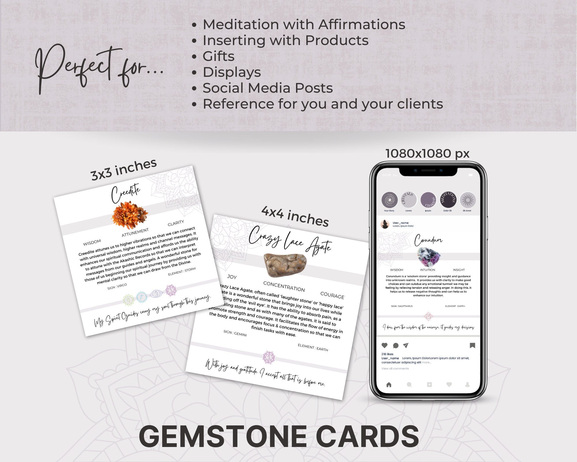 400 Digital Crystal Cards, Editable Gemstone Meaning Cards, Healing St ...