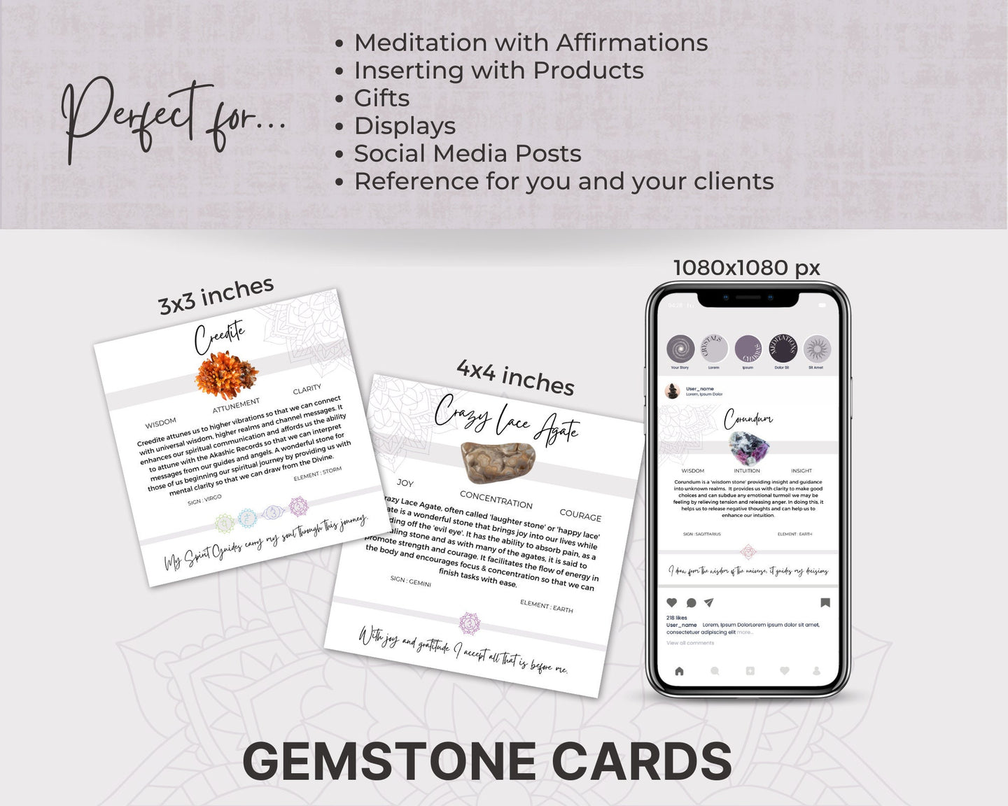 400 Digital Crystal Cards, Editable Gemstone Meaning Cards, Healing St ...