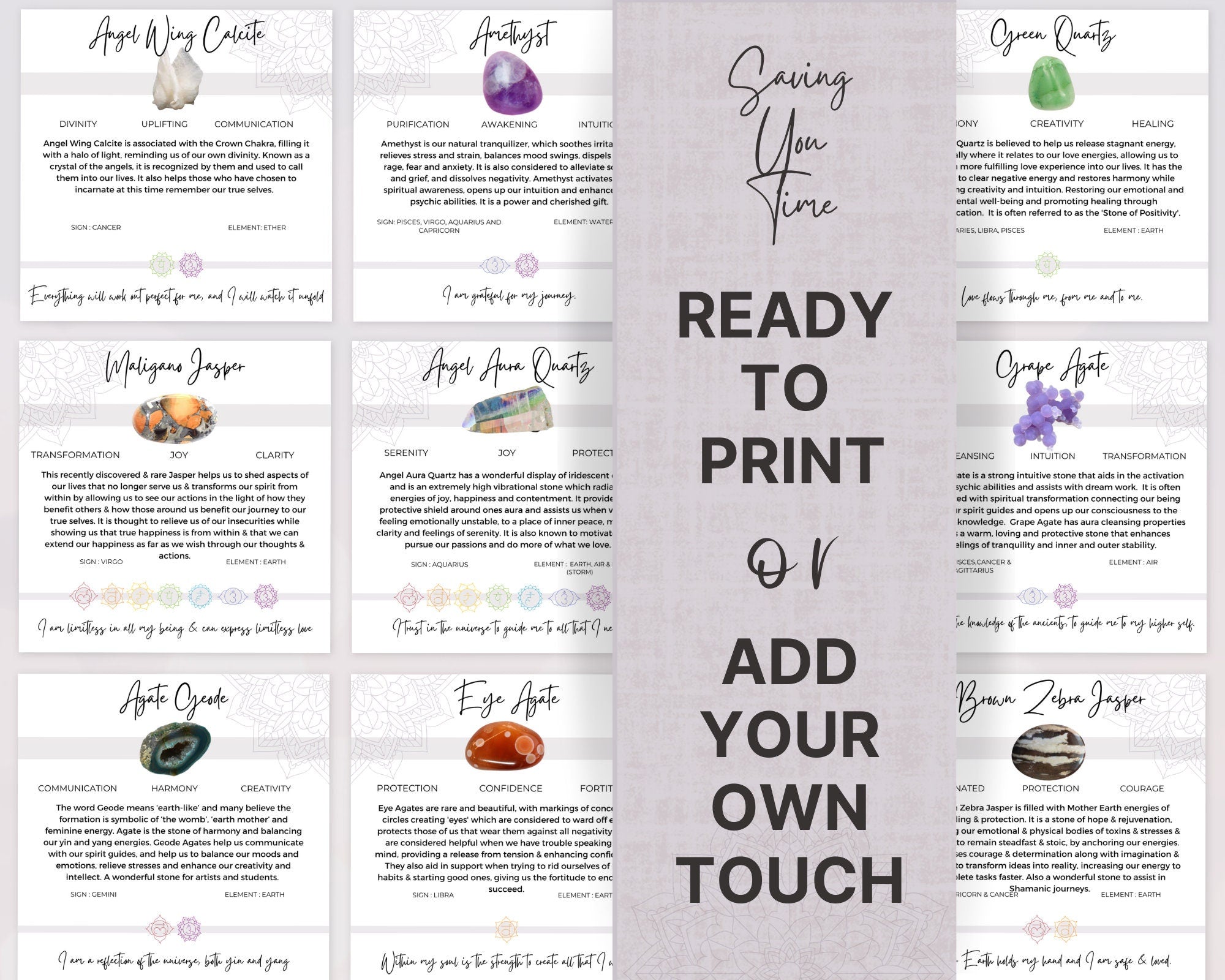 400 Digital Crystal Cards, Editable Gemstone Meaning Cards, Healing St ...