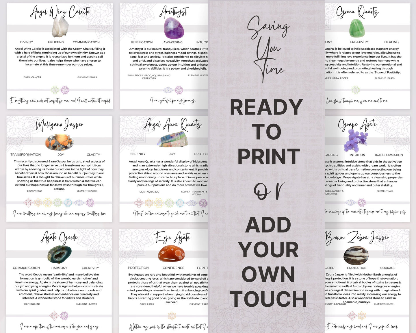 400 Digital Crystal Cards, Editable Gemstone Meaning Cards, Healing St ...