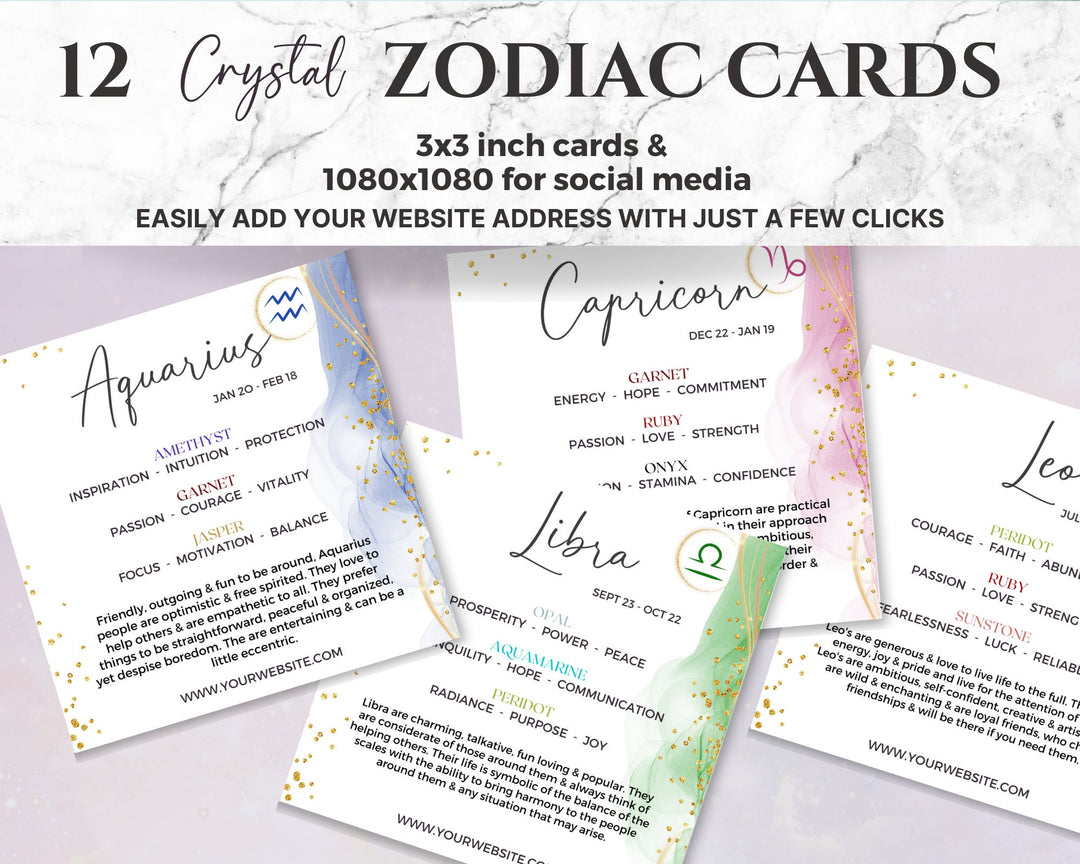 Crystal Zodiac Cards, Printable Zodiac Cards with Birthstones, Zodiac ...