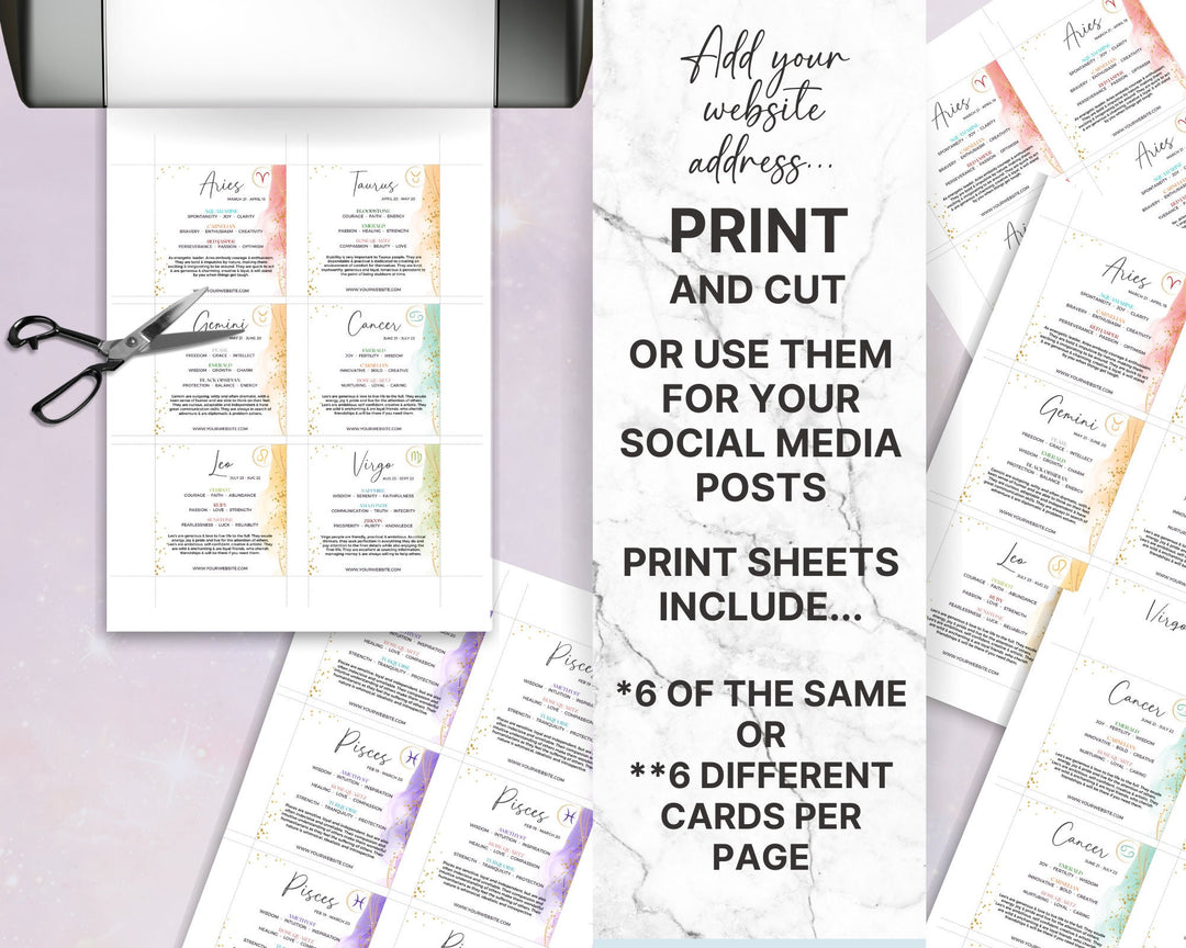 Crystal Zodiac Cards, Printable Zodiac Cards with Birthstones, Zodiac ...