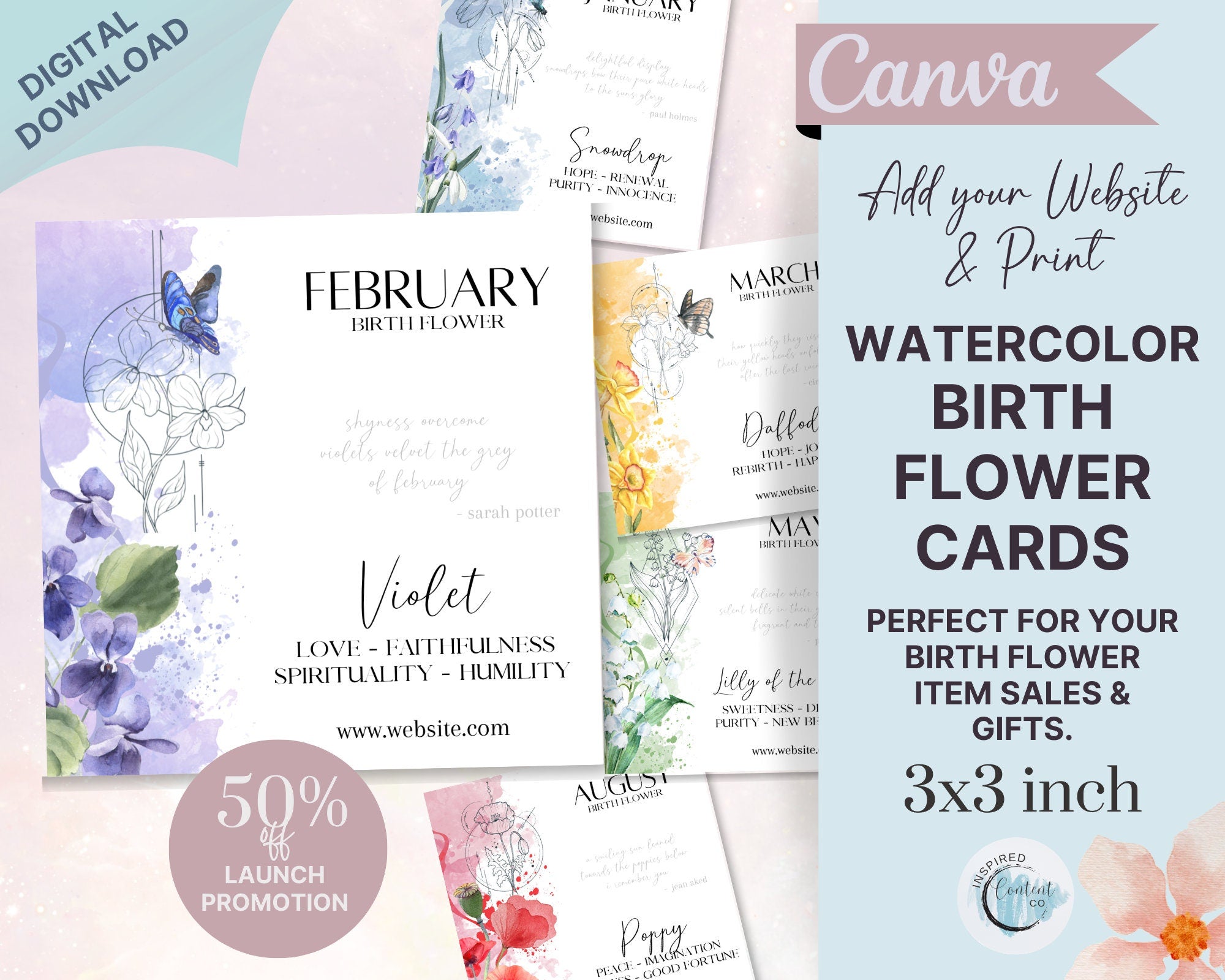 Birth Flower Cards - Watercolor Birth Flower Meaning Cards – Inspired ...