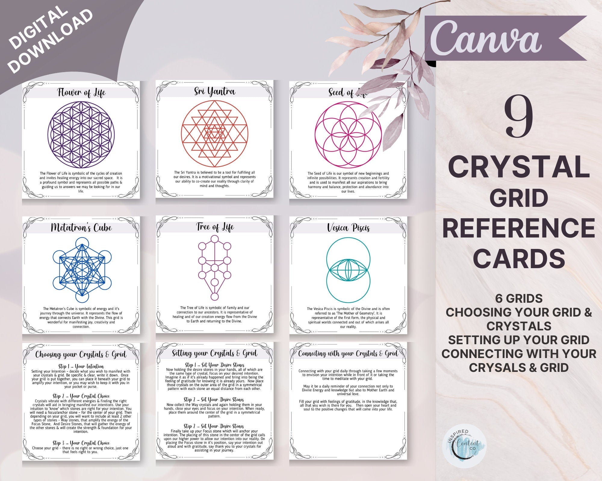 Grid for Crystals, Printable Grid Cards, Chakra Crystal Grid for Manif ...