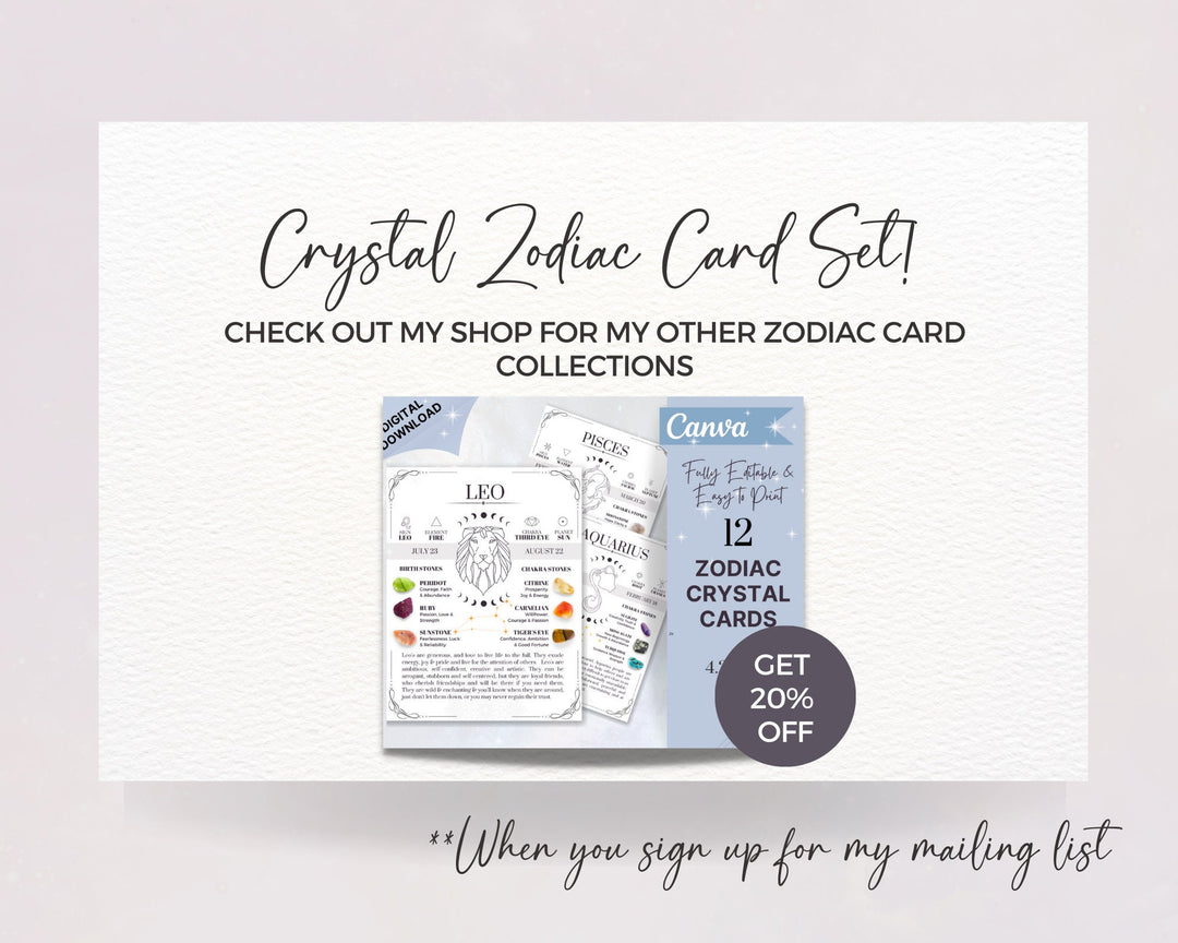 Printable Zodiac Crystals Cards- 12 Watercolor Art Horoscope & Crystal ...