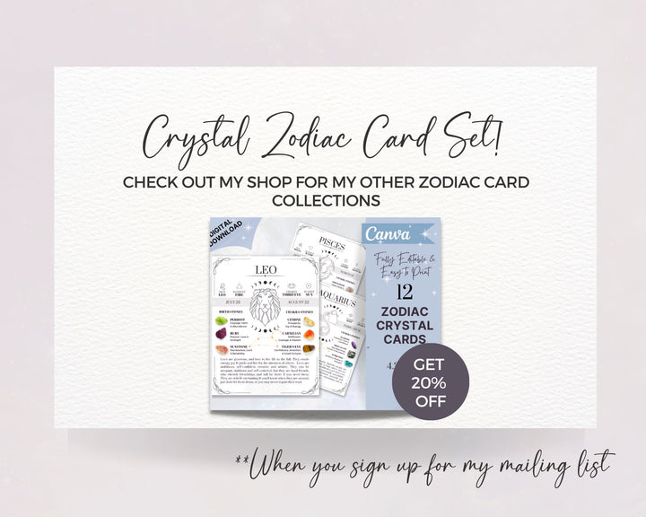 Printable Zodiac Crystals Cards- 12 Watercolor Art Horoscope & Crystal ...