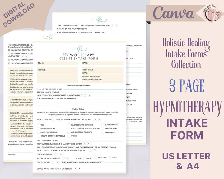 Hypnotherapy Intake Form and Consent Form, Holistic Healing Hypnosis ...