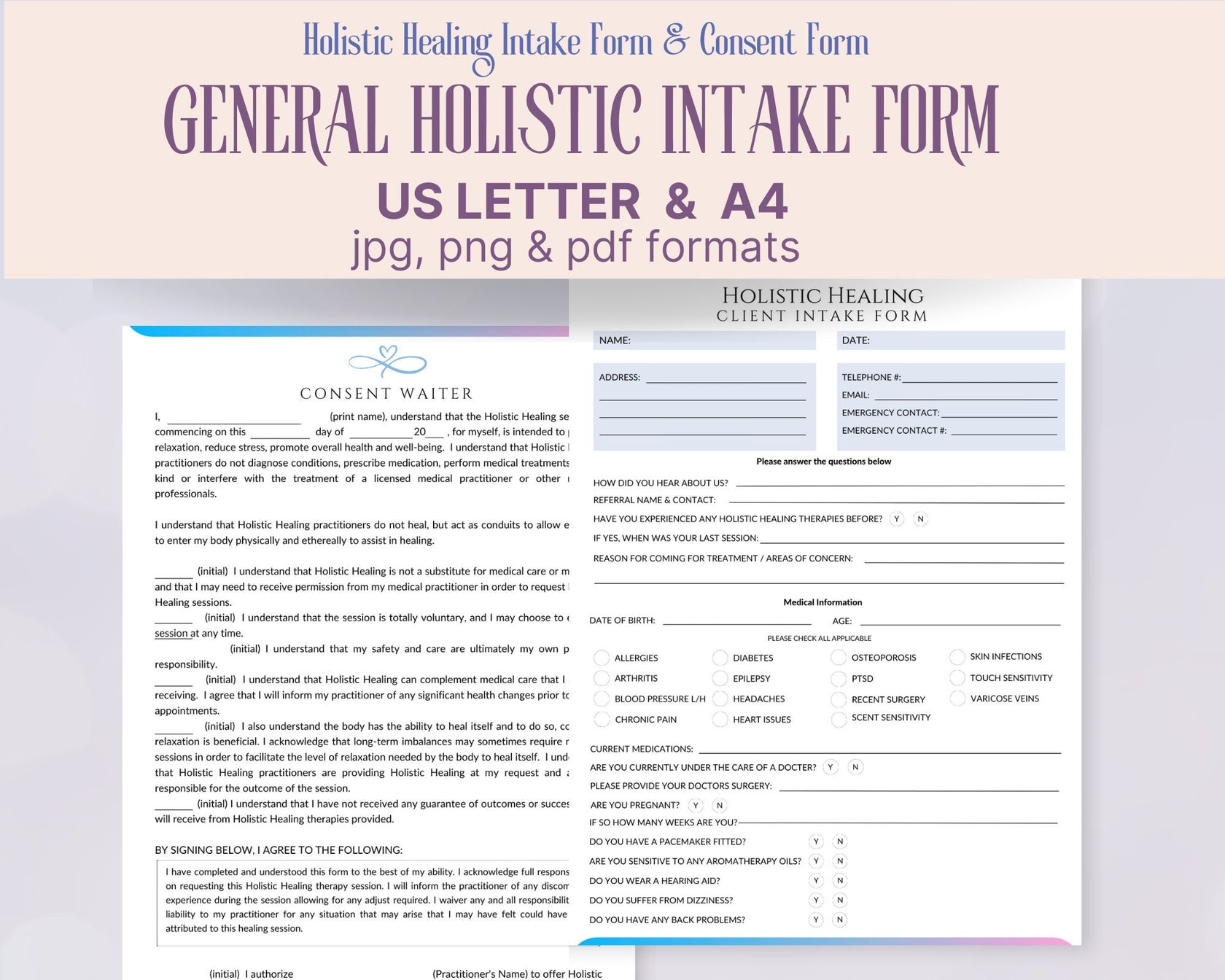 Holistic Healing Intake Form and Consent Waiver Form, Energy Healing ...